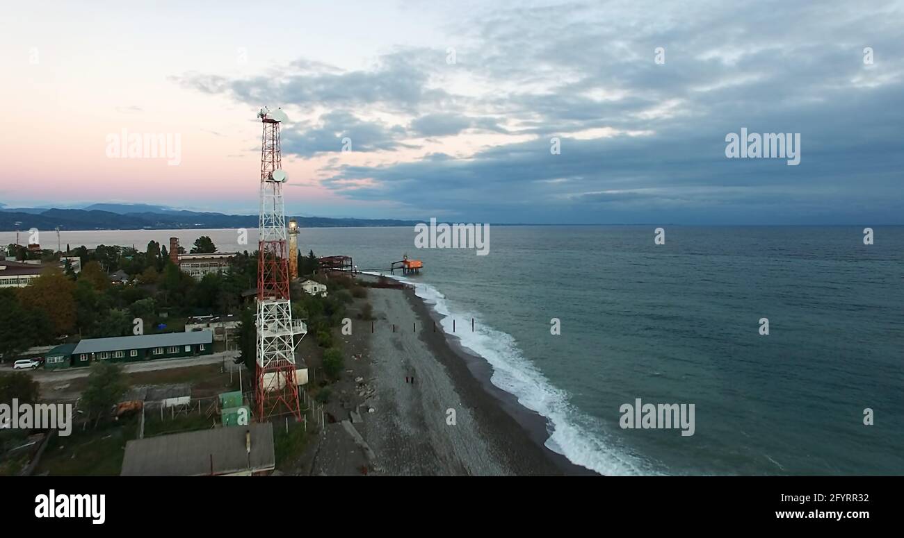 Aerial view of the Sukhum city landscape with a view of the lighthouse ...