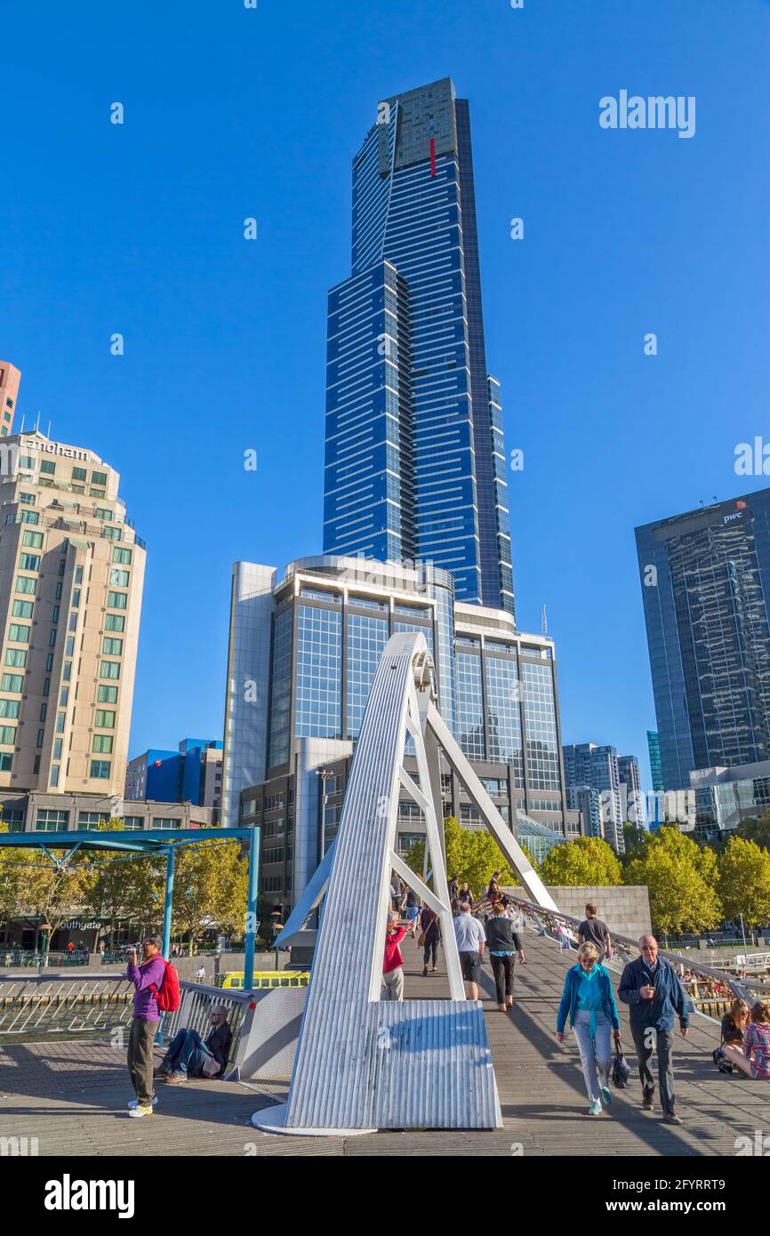 Eureka Tower And Yarra River Footbridge High Resolution Stock ...