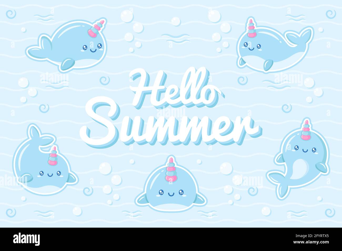 Hello Summer cute whale drawing under the water creative design Stock ...