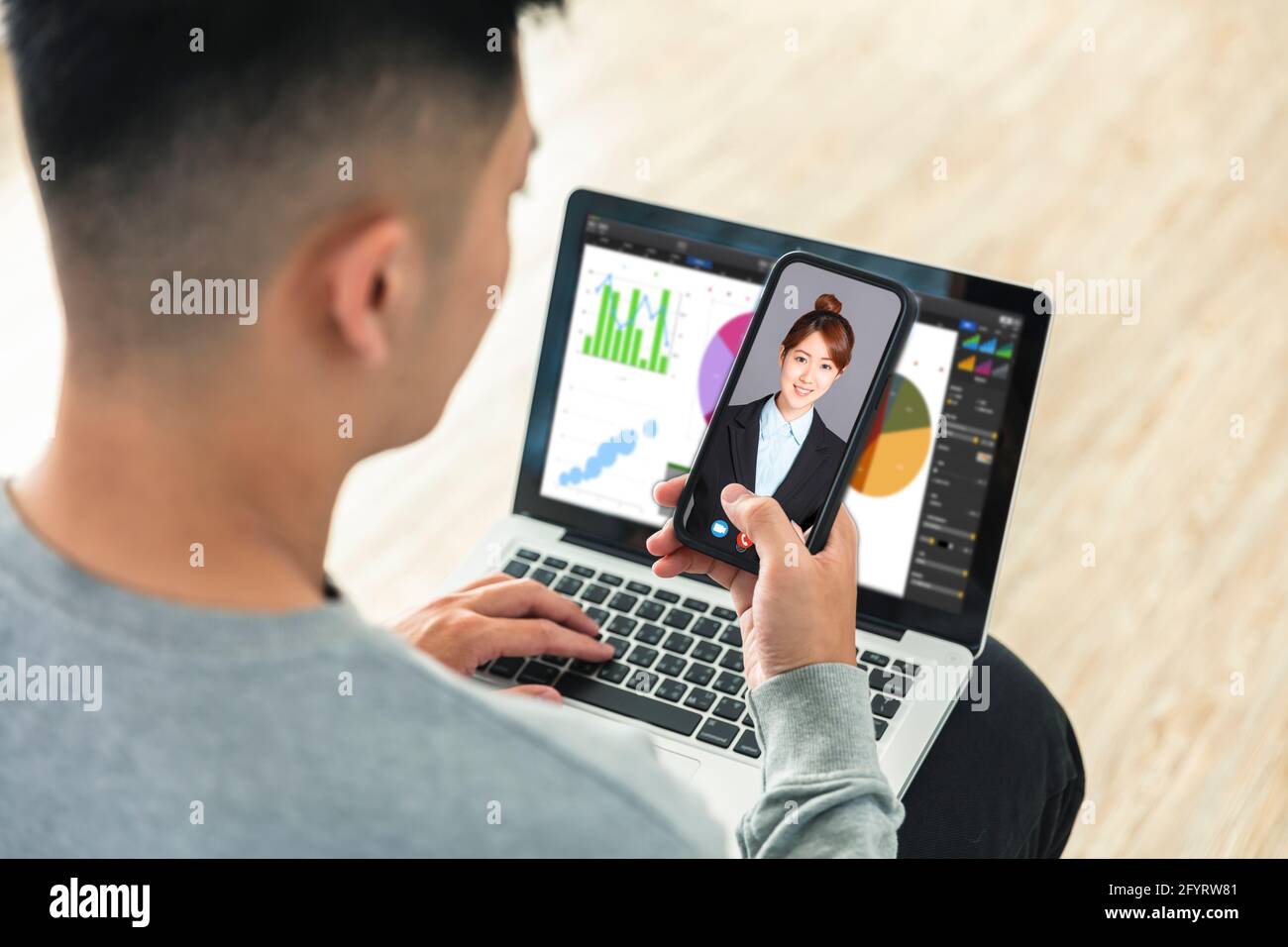 Online Video Conference Business Meeting Call On Laptop and mobile ...