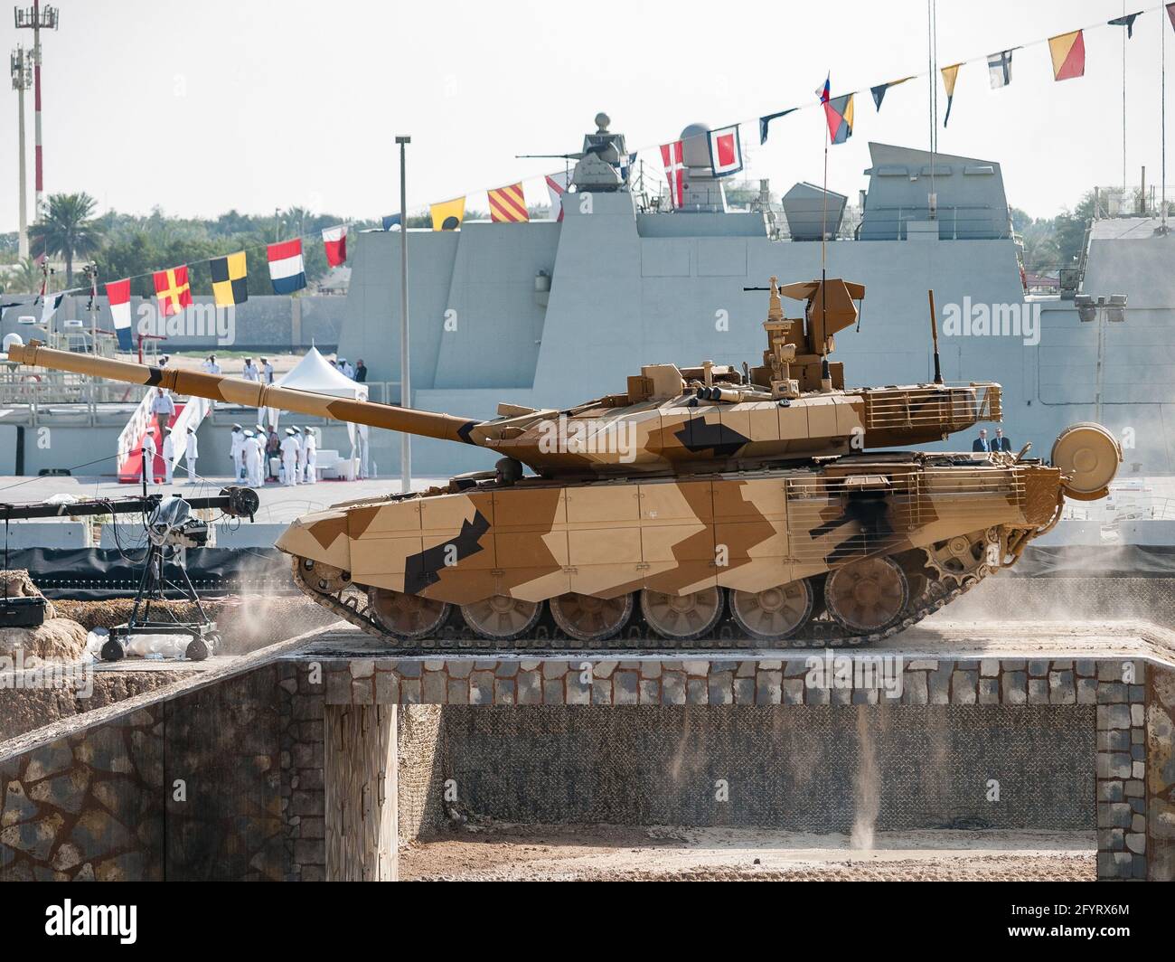 Abu Dhabi, UAE - Feb.20.2013: Rosoboronexport T-90MS MBT (Main Battle Tank) at IDEX 2013 ...