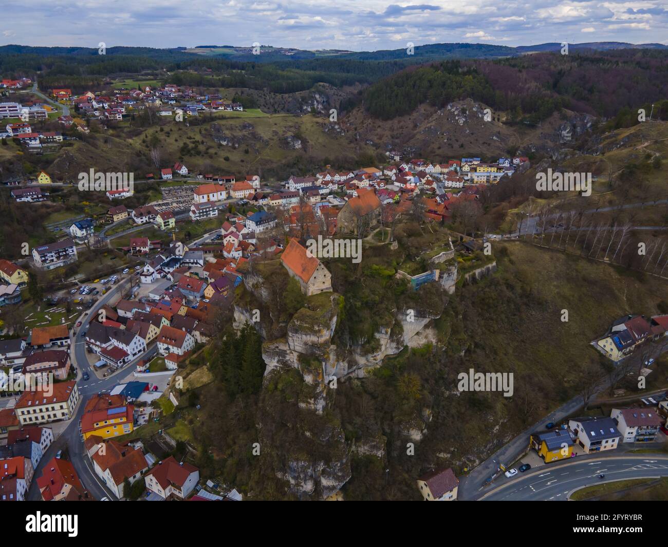 A beautiful landscape with an ancient medieval fortress on the hill ...