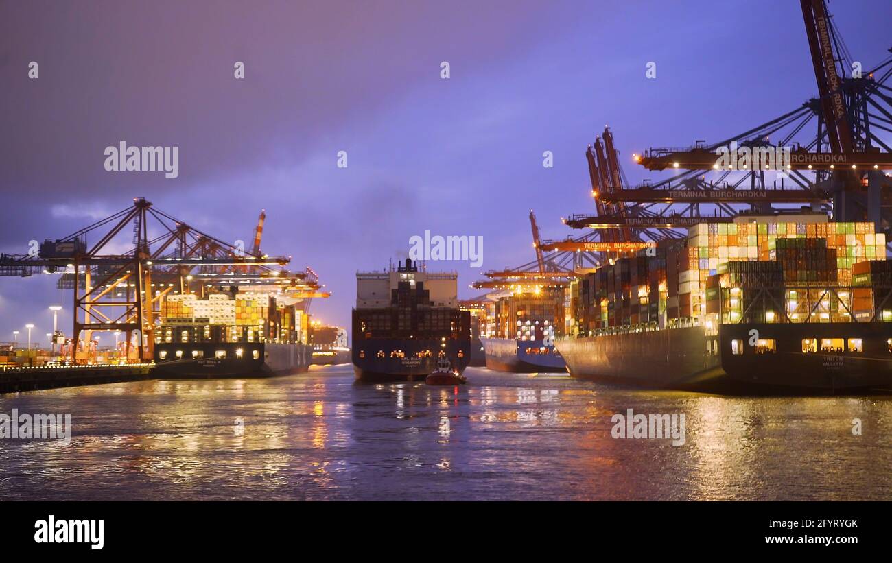 Port of Hamburg Container Terminal by night - Timelapse shot - HAMBURG ...
