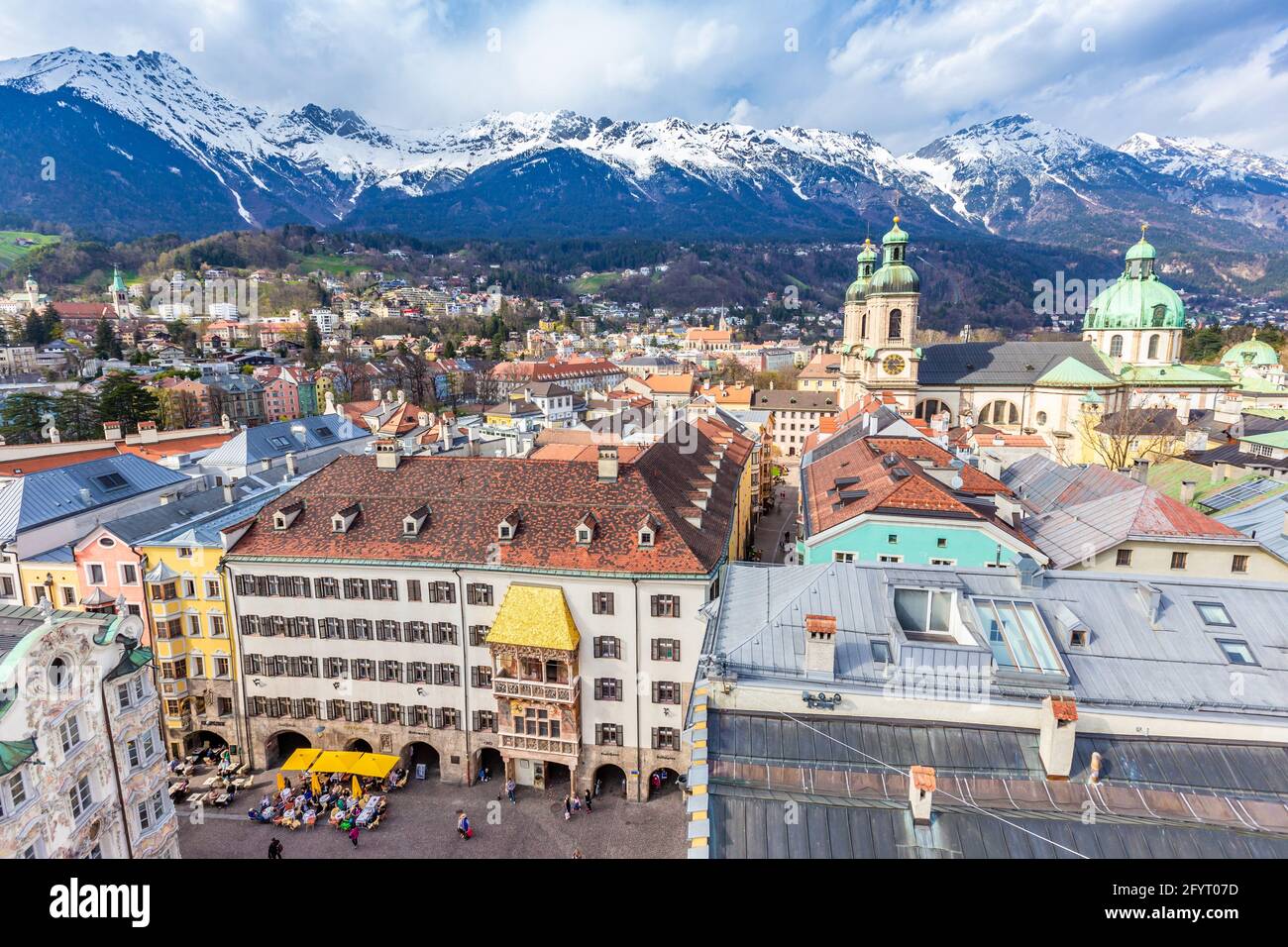 Innsbruck, Austria - 11 APRIL 2015 - Aerial view of Innsbruck old town ...