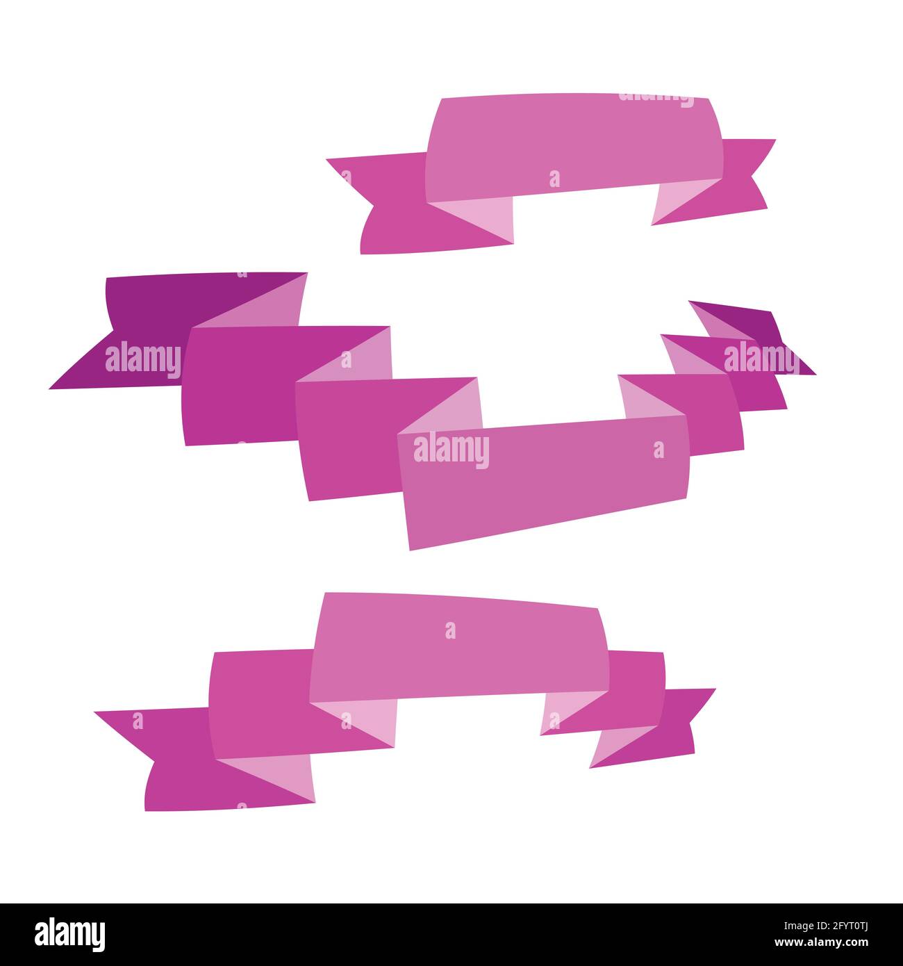 Set of pink flat ribbons isolated on white background. Ribbon banner ...