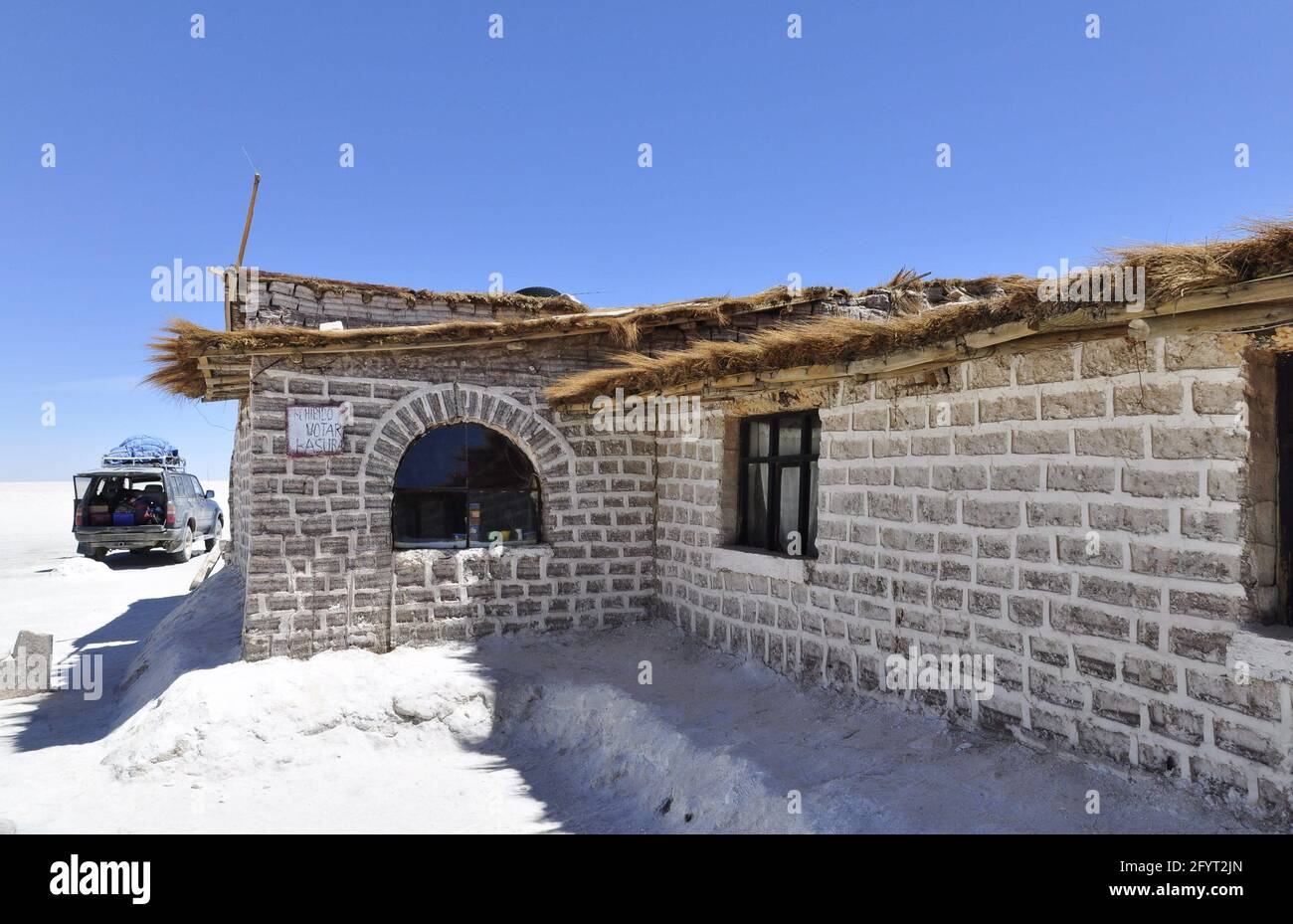 Hotel made of salt blocks, located in the Salar de Uyuni. Bolivia. All ...