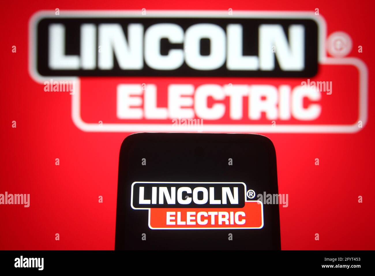 In this photo illustration, Lincoln Electric logo seen on a smartphone ...