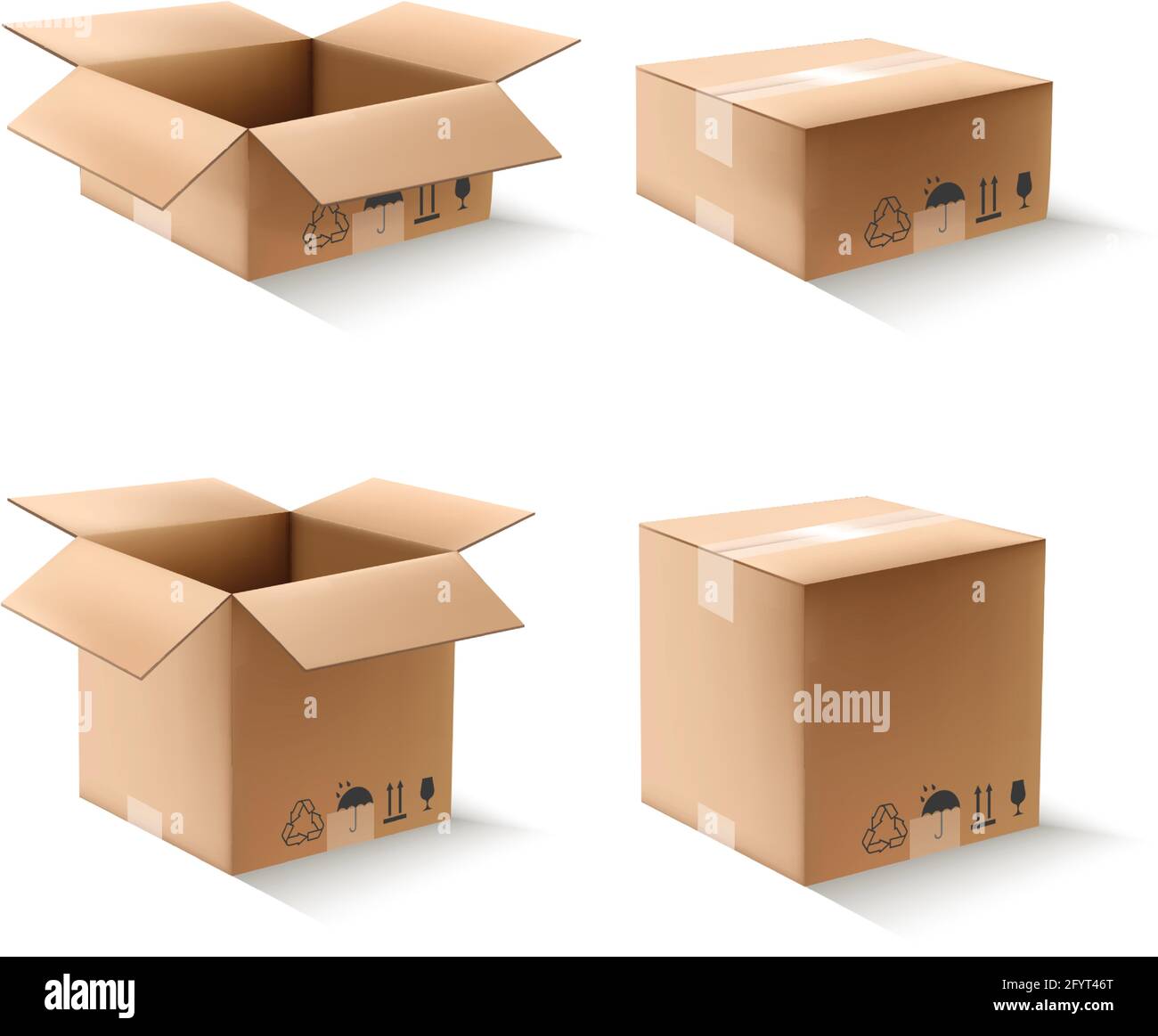 3d realistic vector collection of cartoon boxes.open and closed ...