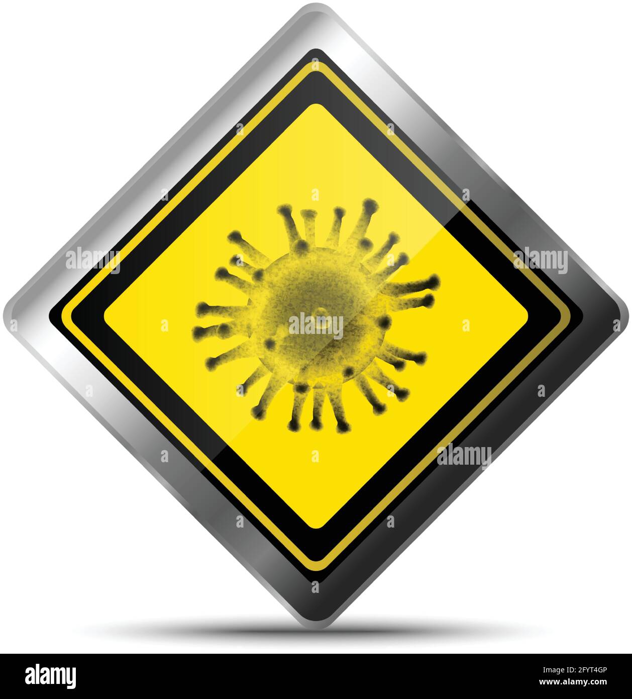 3d realistic vector warning sing about virus in square metal yellow ...