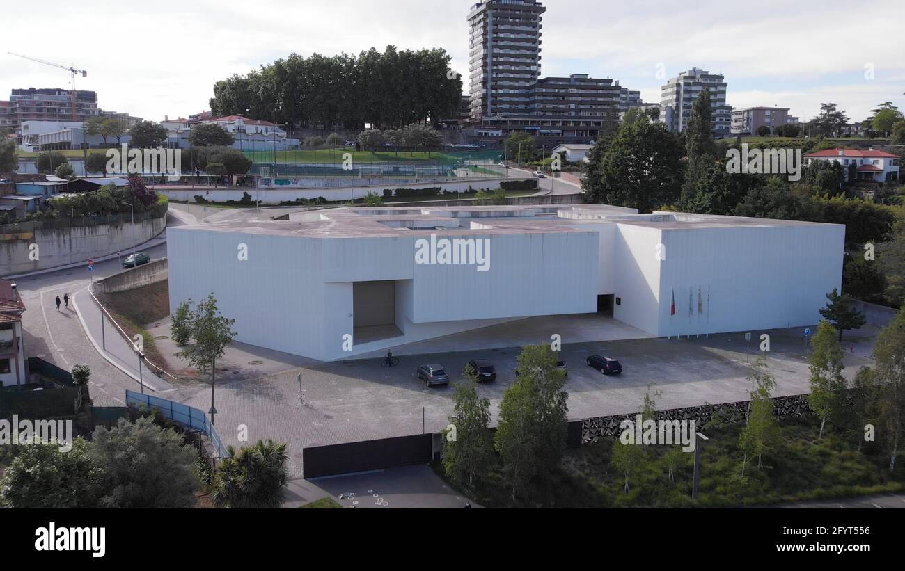 A closeup shot of the Altice Call Center building in Santo Tirso ...