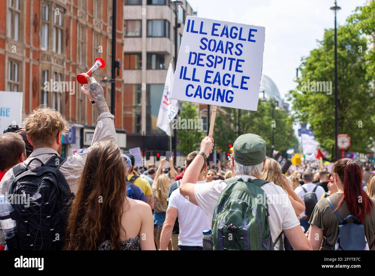 London Uk 29th May 2021 A Protester Holding A Placard Expressing