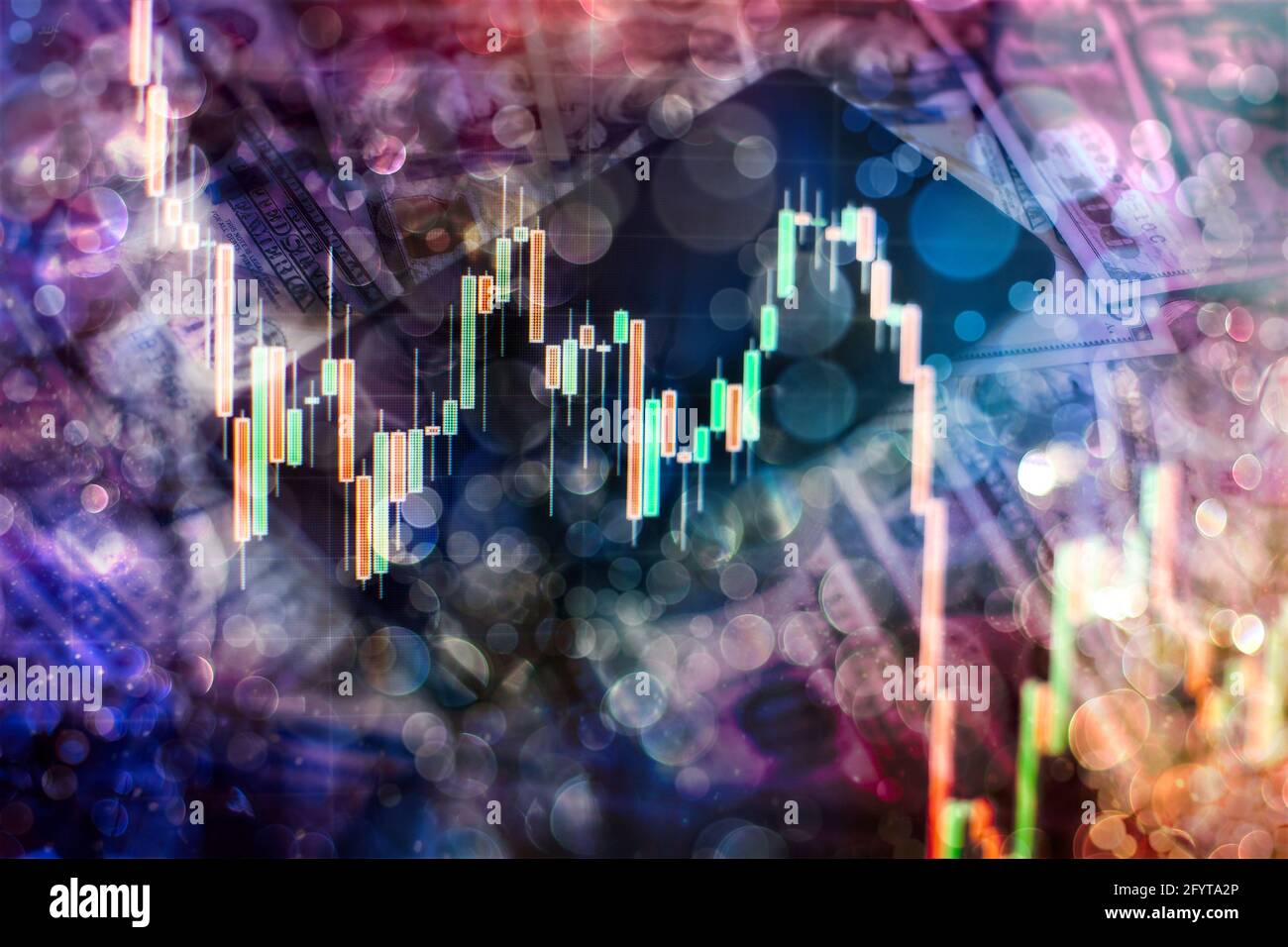 Charts of financial instruments with various type of indicators ...