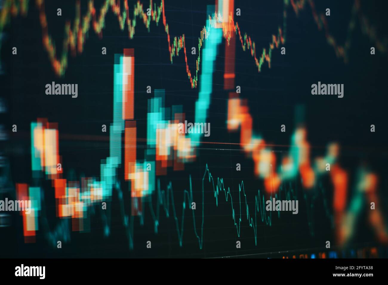 Charts of financial instruments with various type of indicators ...