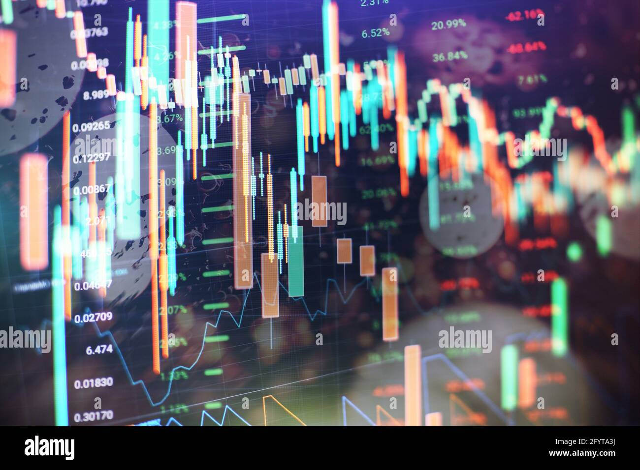 Abstract glowing blue forex chart background with bokeh circles Stock ...