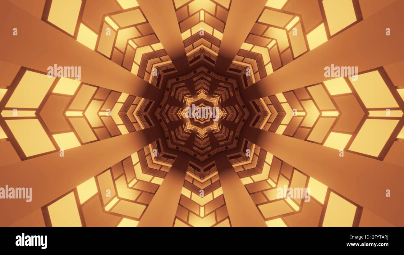 A 3D rendering of kaleidoscopic futuristic wallpaper in vibrant brown ...