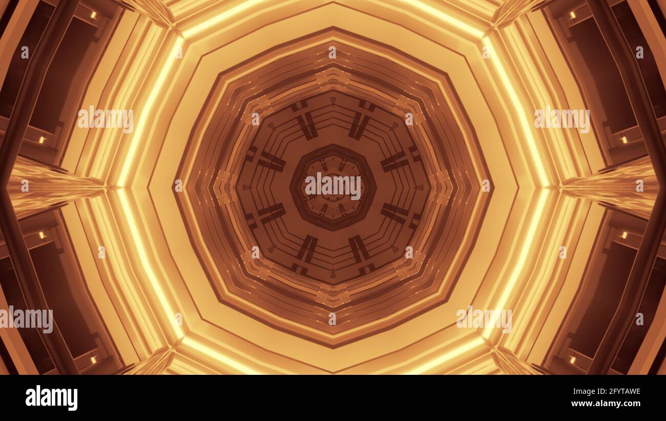 A 3D rendering of kaleidoscopic futuristic wallpaper in vibrant brown ...