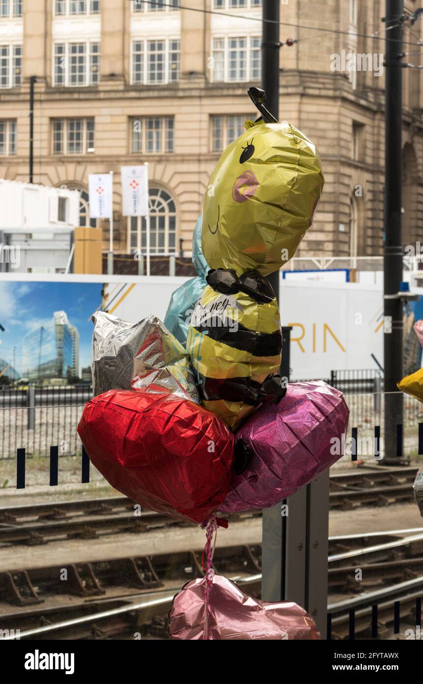 Manchester Arena bombing memorial at Manchester Victoria Station Stock ...