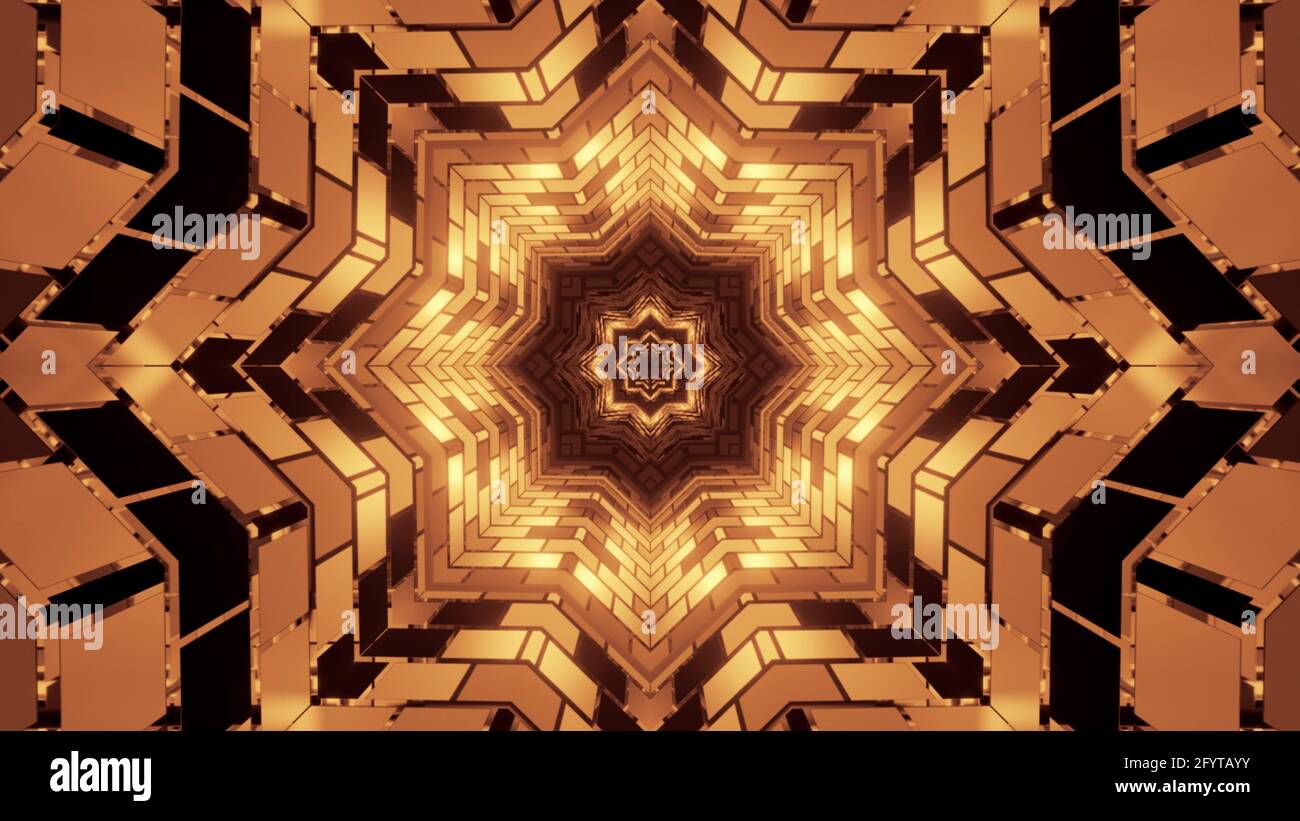 A 3D rendering of futuristic kaleidoscope patterns in neon brown and ...
