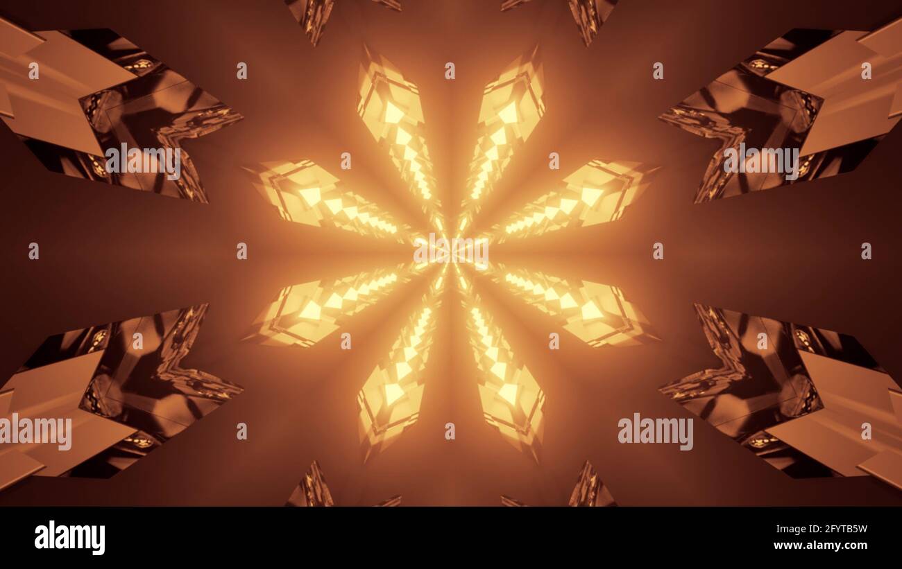 A 3D rendering of futuristic kaleidoscope patterns in neon brown and ...