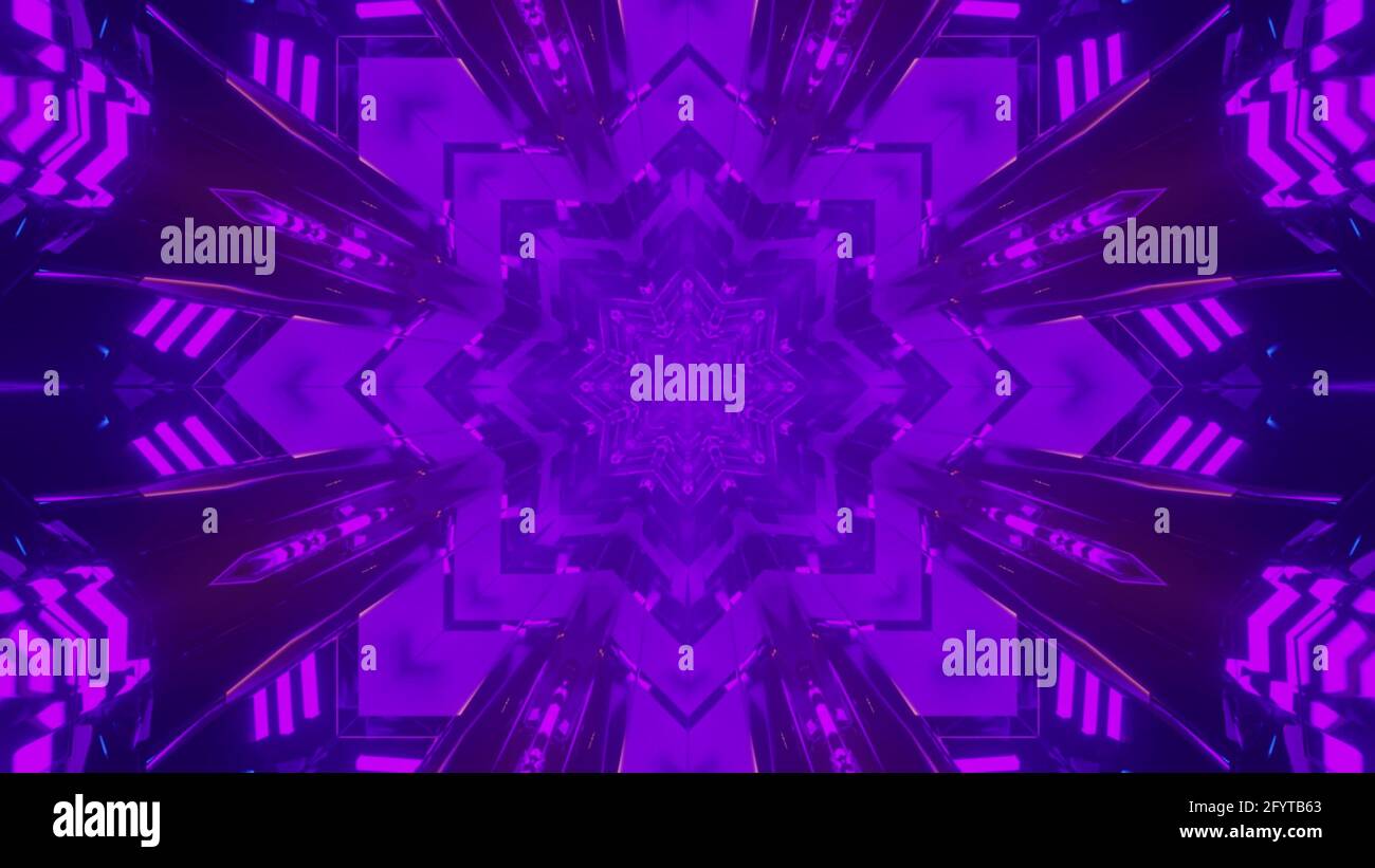 A 3D rendering of futuristic kaleidoscope patterns in purple vibrant ...