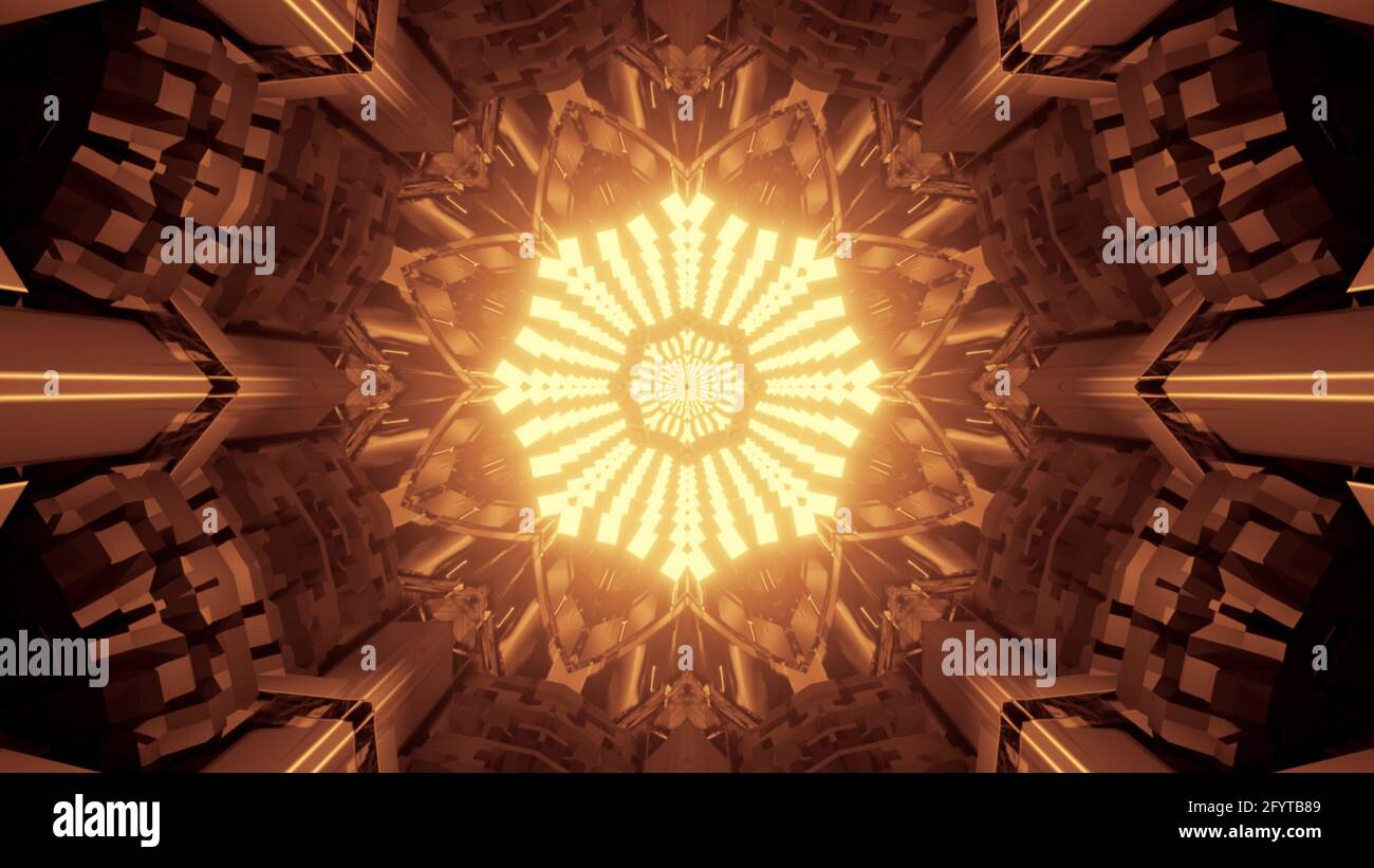 A 3D rendering of kaleidoscopic futuristic wallpaper in vibrant brown ...