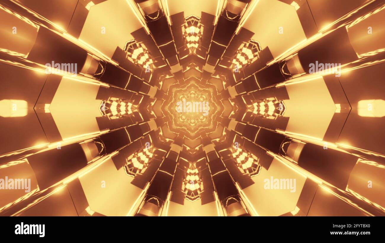 A 3D rendering of futuristic kaleidoscope patterns in neon brown ...