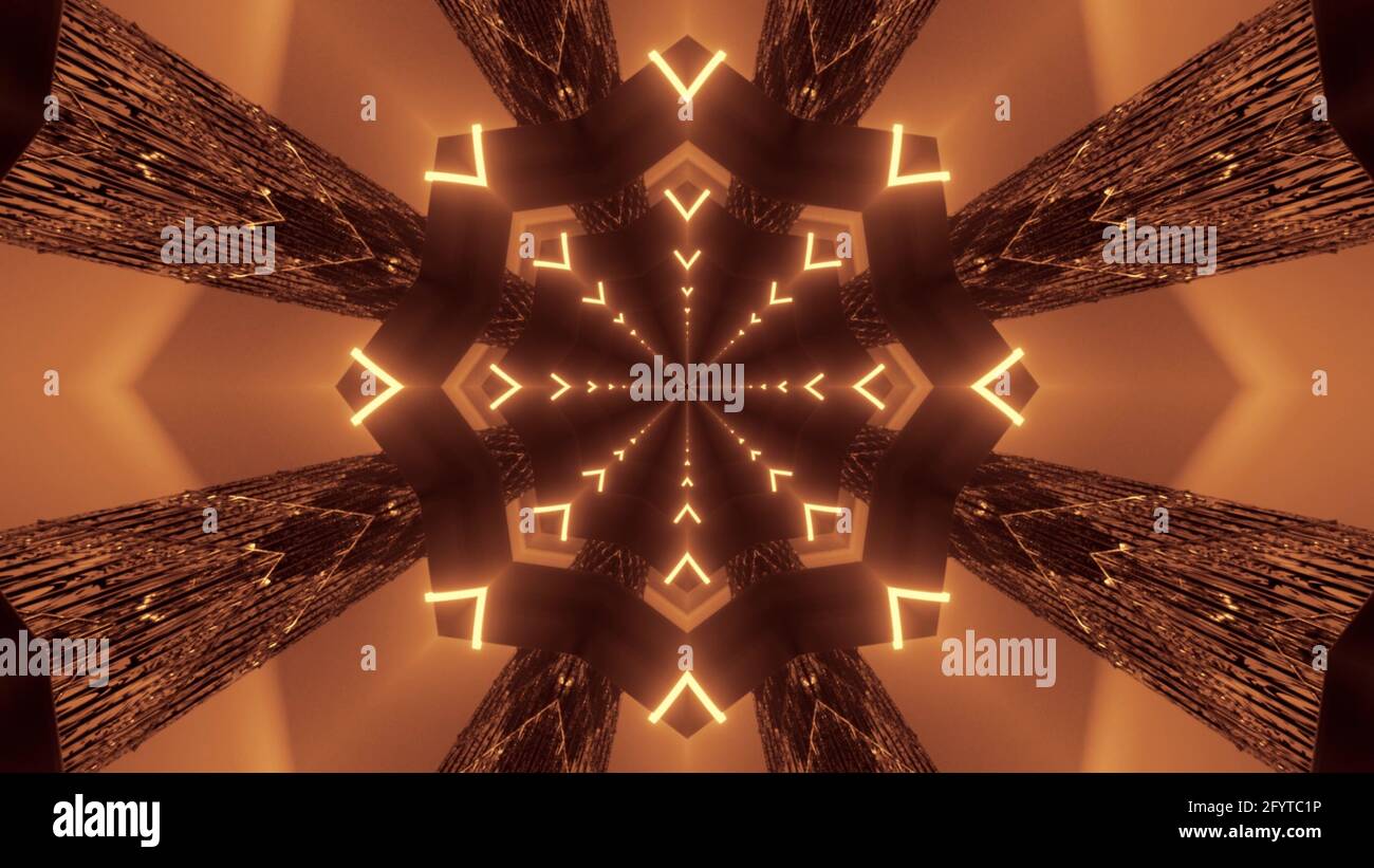 A 3D rendering of kaleidoscopic futuristic wallpaper in vibrant brown ...