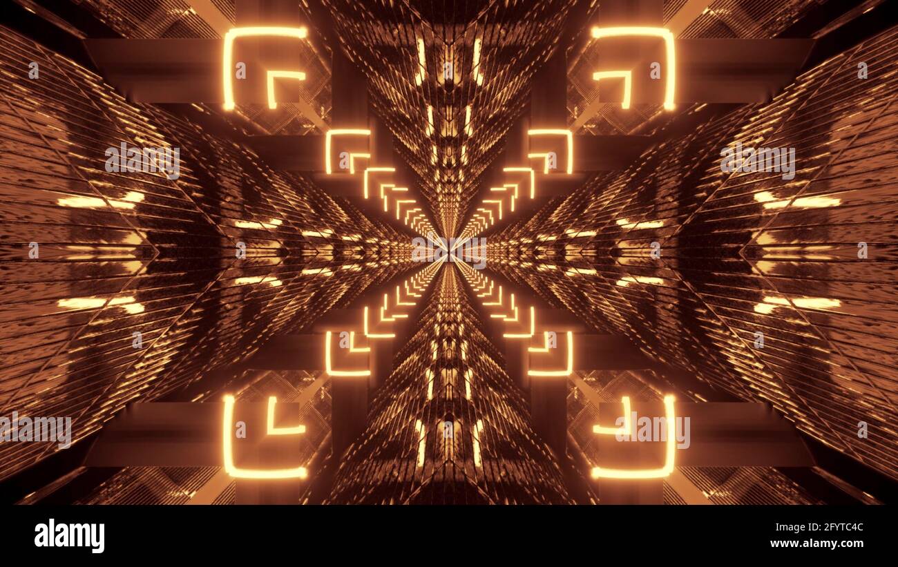 A 3D rendering of futuristic kaleidoscope patterns in neon brown and ...