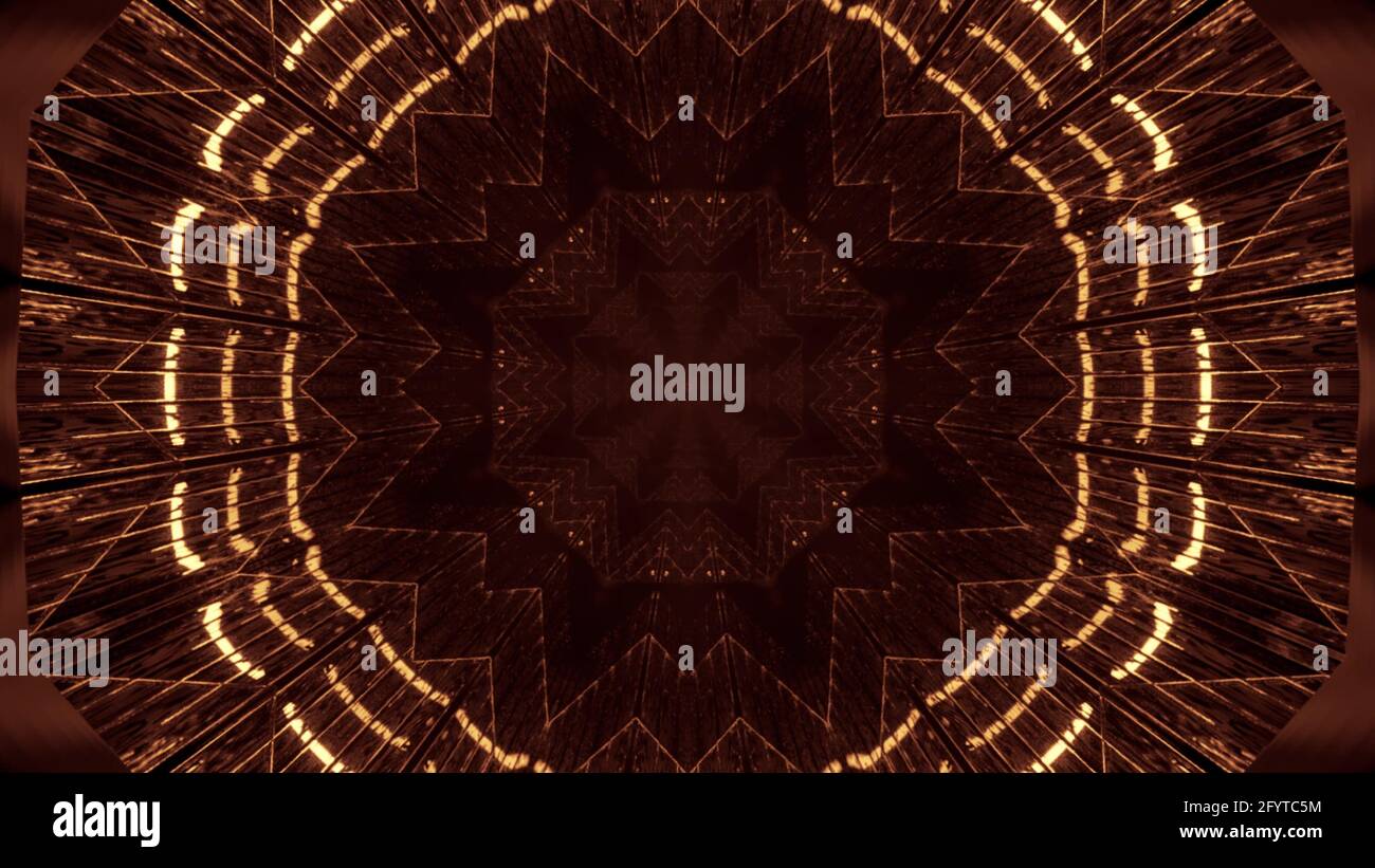 A 3D rendering of futuristic kaleidoscope patterns in neon brown and ...