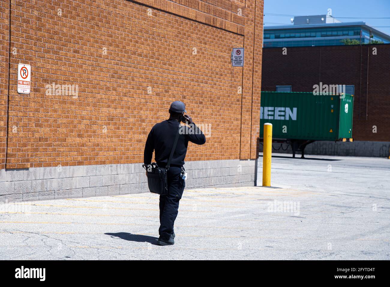 A rearview of parking security watching over the parking area Stock ...