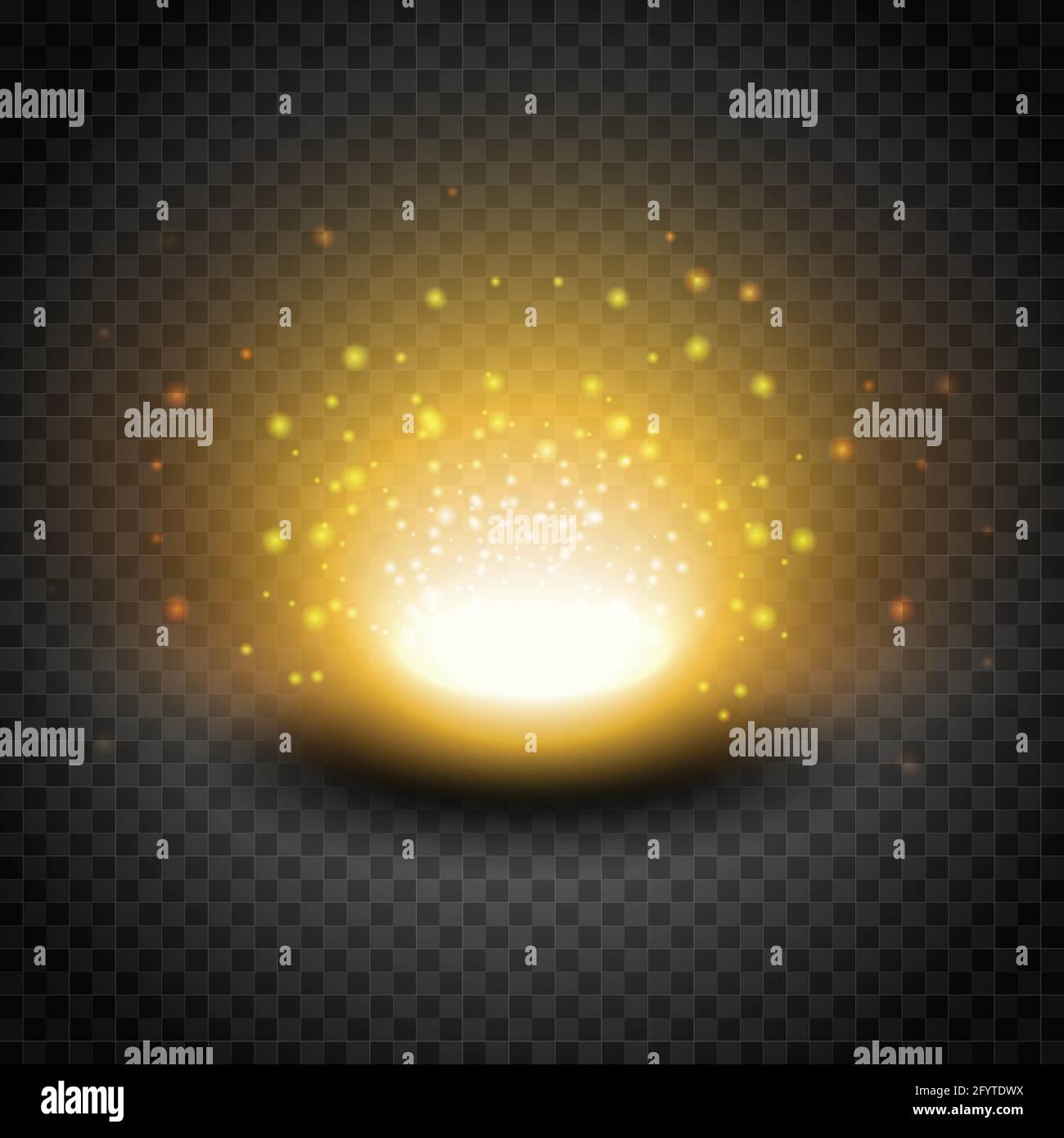 Vector explosive light golden shine effect. Bright sunny light with ...
