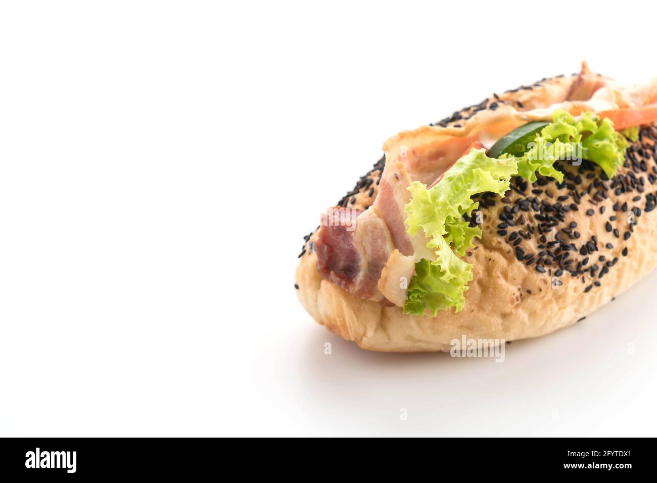 Sandwich with bacon and vegetables on white background Stock Photo - Alamy