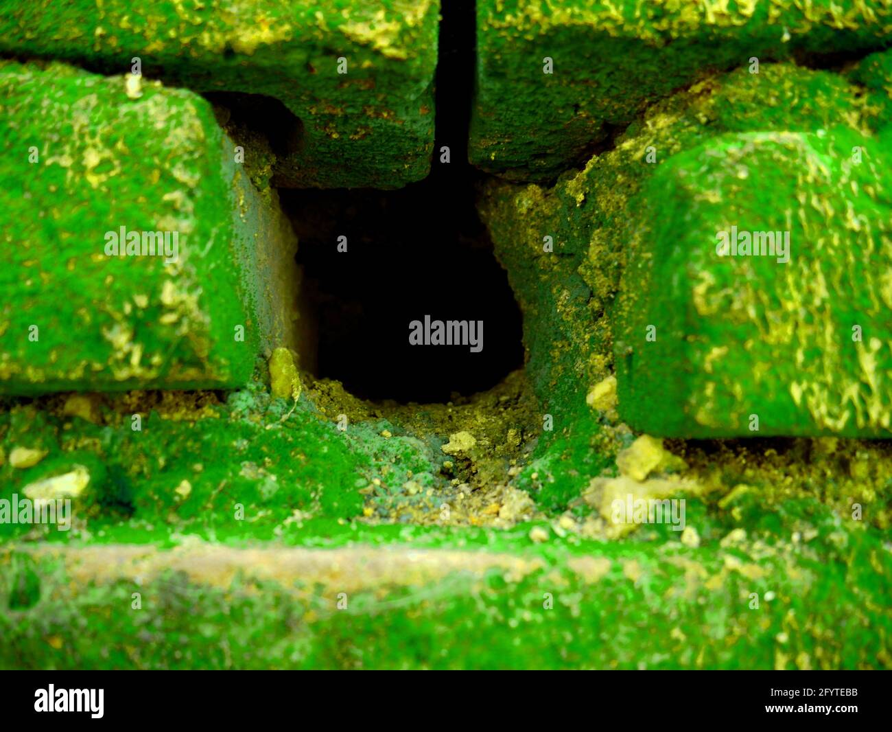 Black hole at green wall texture image with nature art angle shot Stock ...