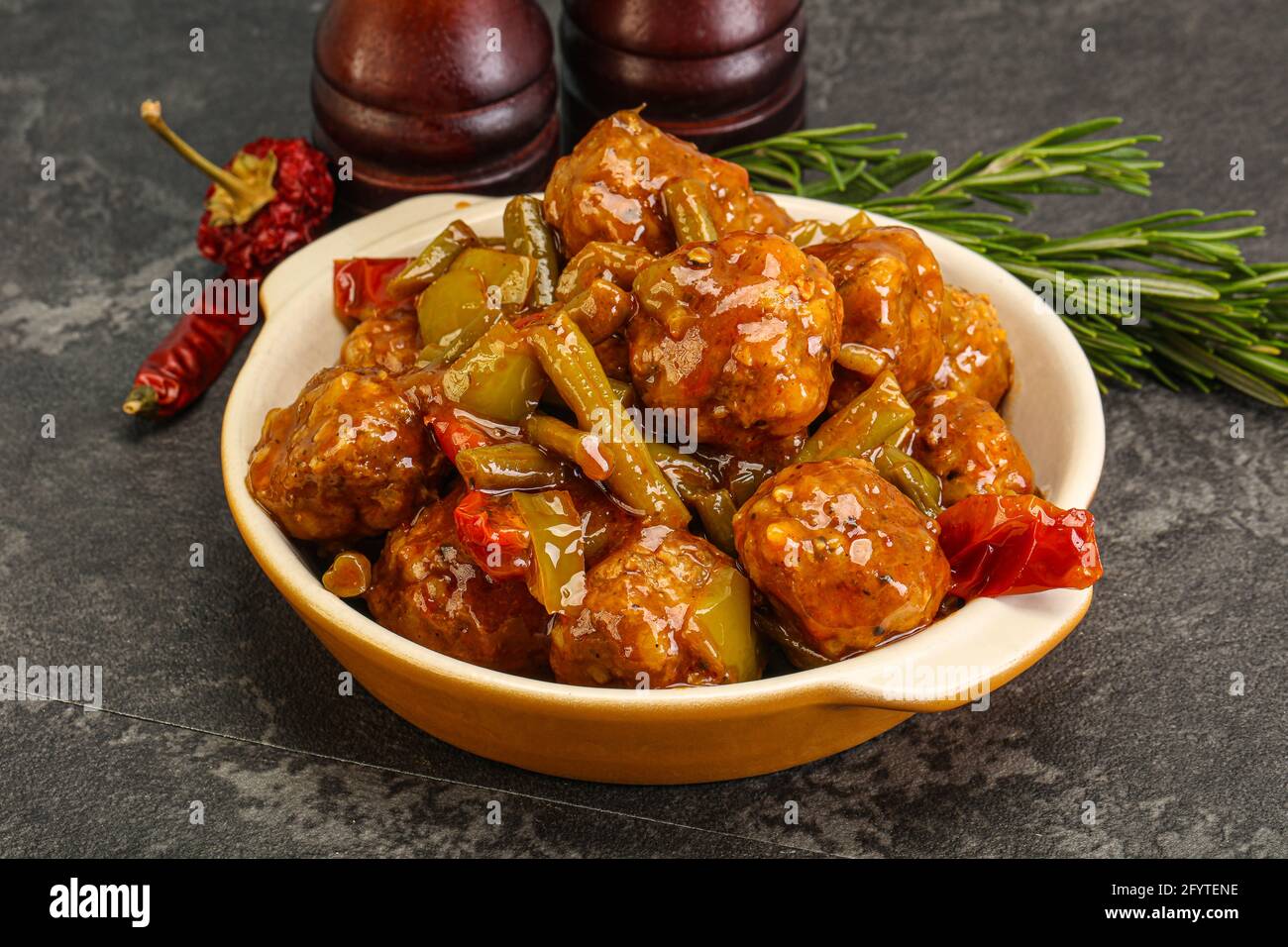 Minced Meat ball in tomato sauce Stock Photo - Alamy