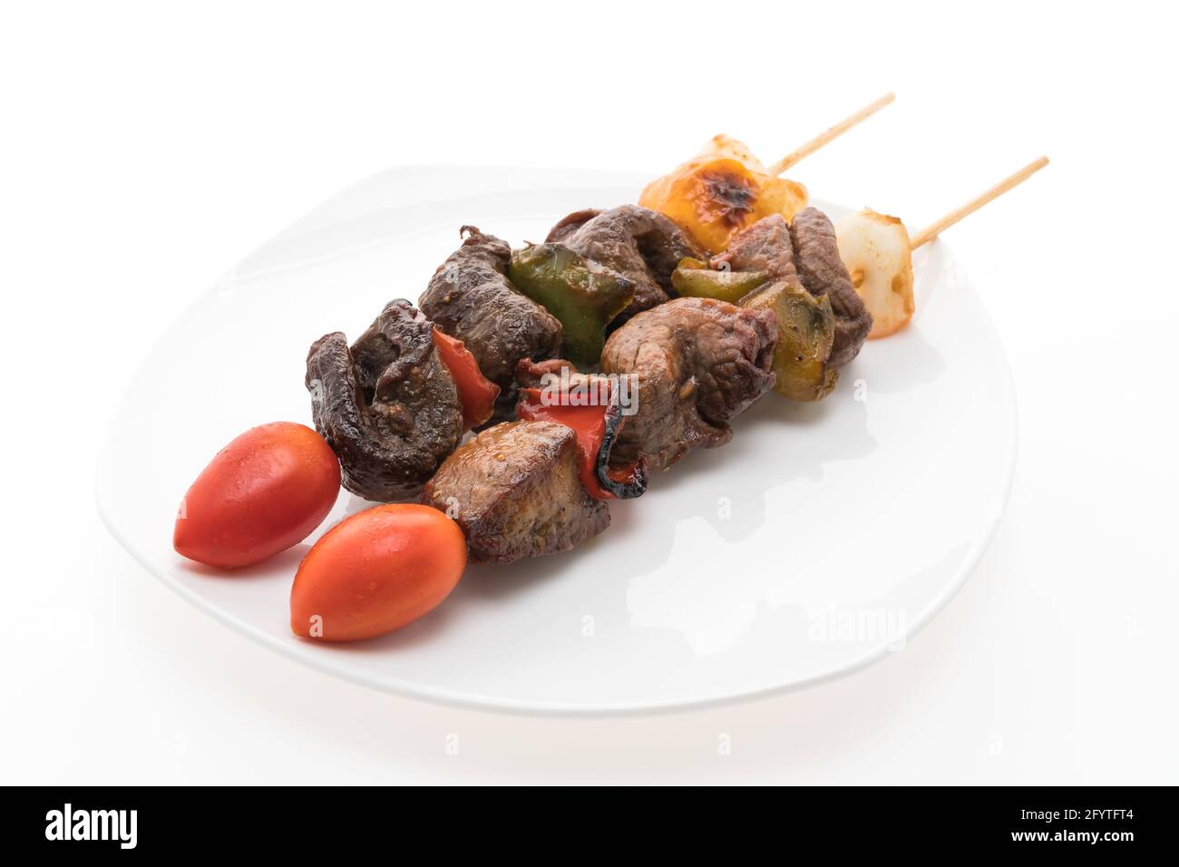 Grilled beef bbq stick isolated on white background Stock Photo - Alamy