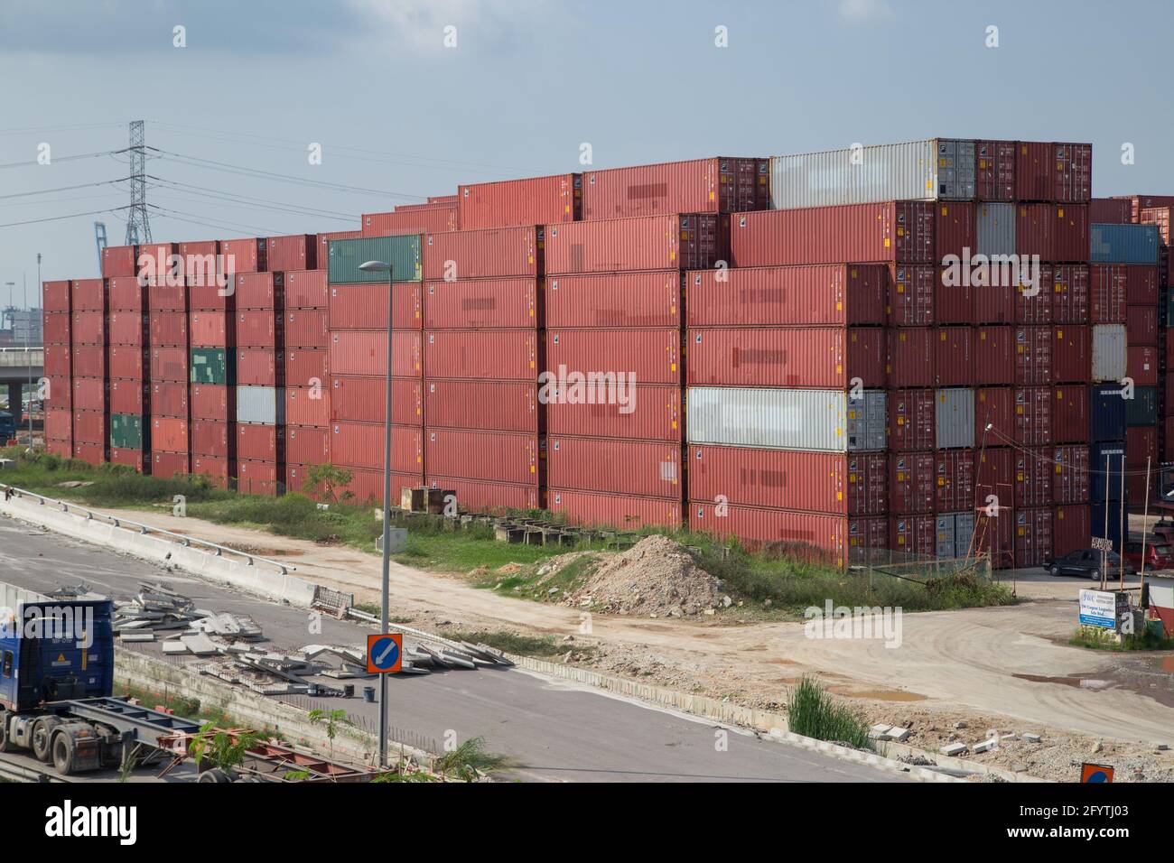 Intermodal cargo containers depot Stock Photo - Alamy