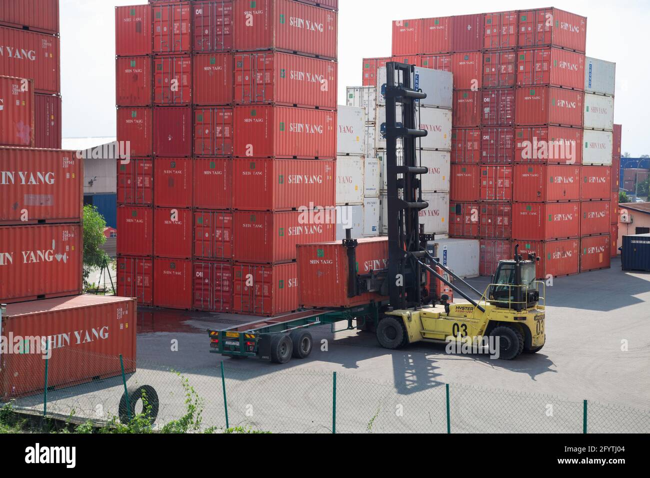 Intermodal cargo containers depot Stock Photo - Alamy