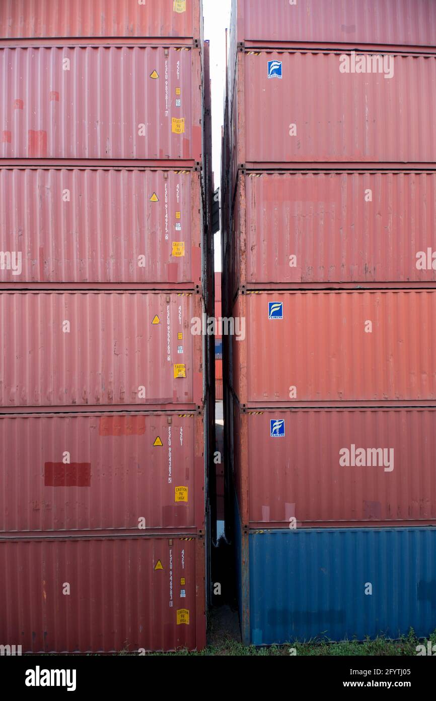Intermodal cargo containers depot Stock Photo - Alamy