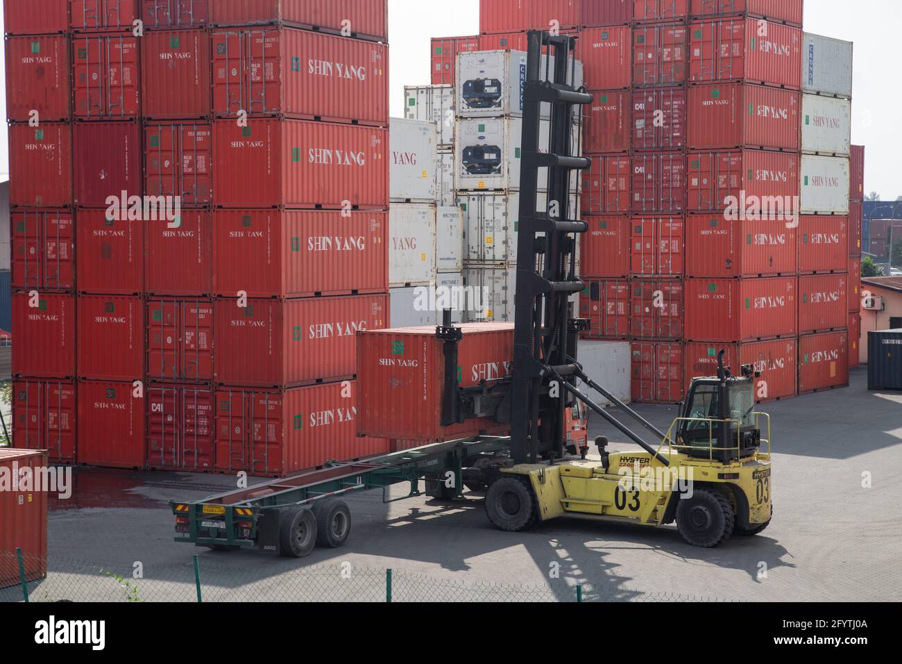 Intermodal cargo containers depot Stock Photo - Alamy