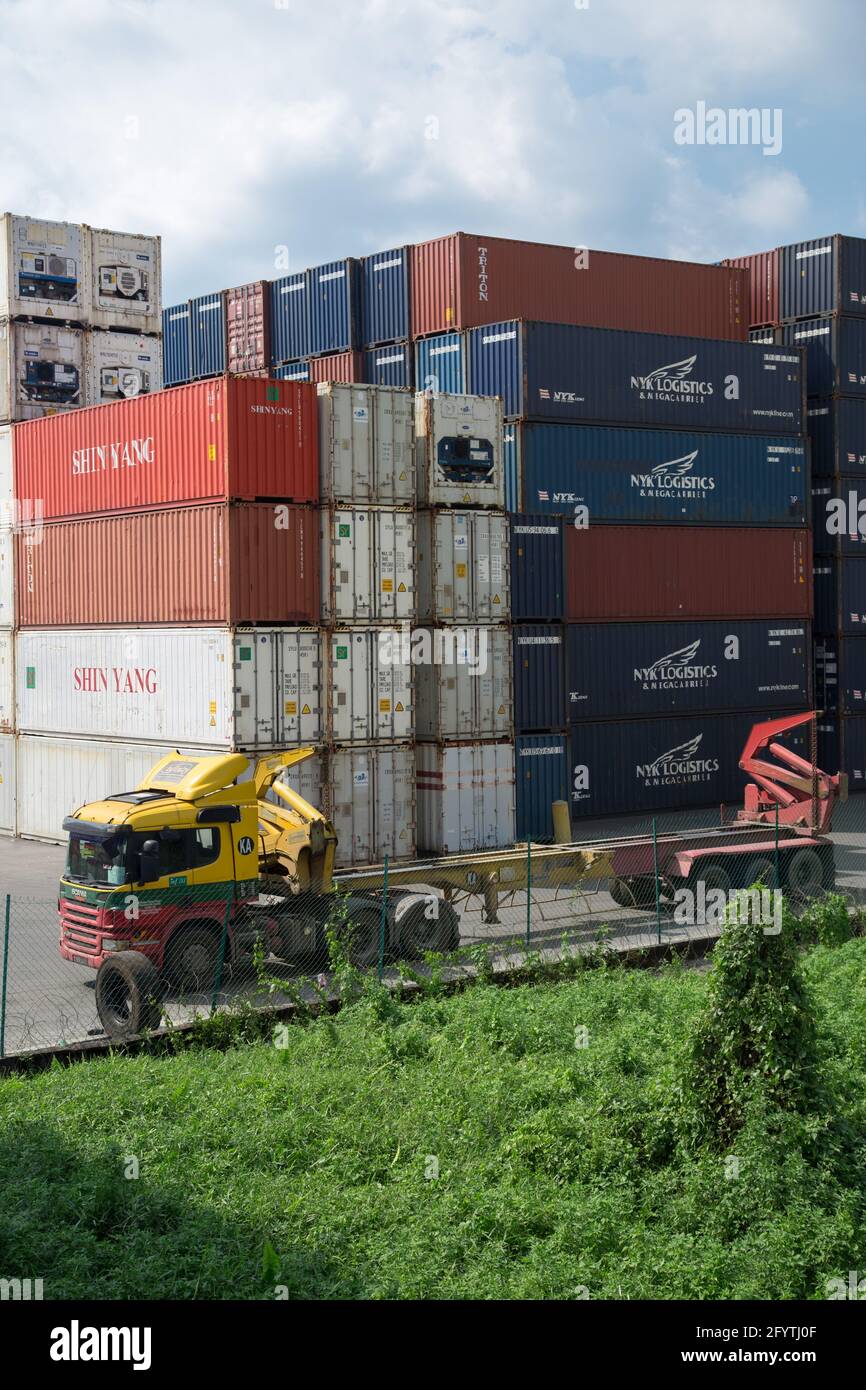 Intermodal cargo containers depot Stock Photo - Alamy