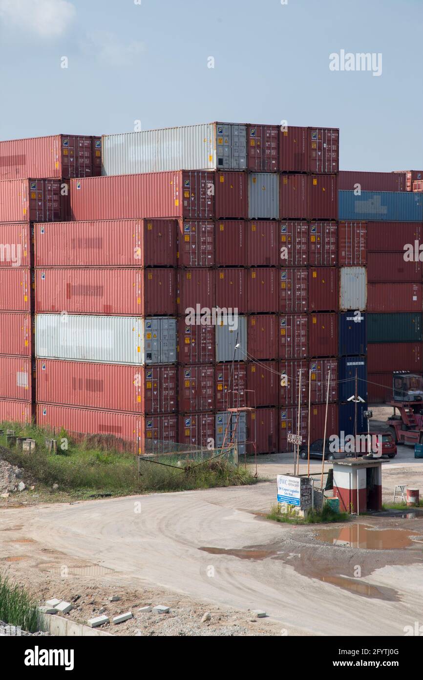 Intermodal cargo containers depot Stock Photo - Alamy