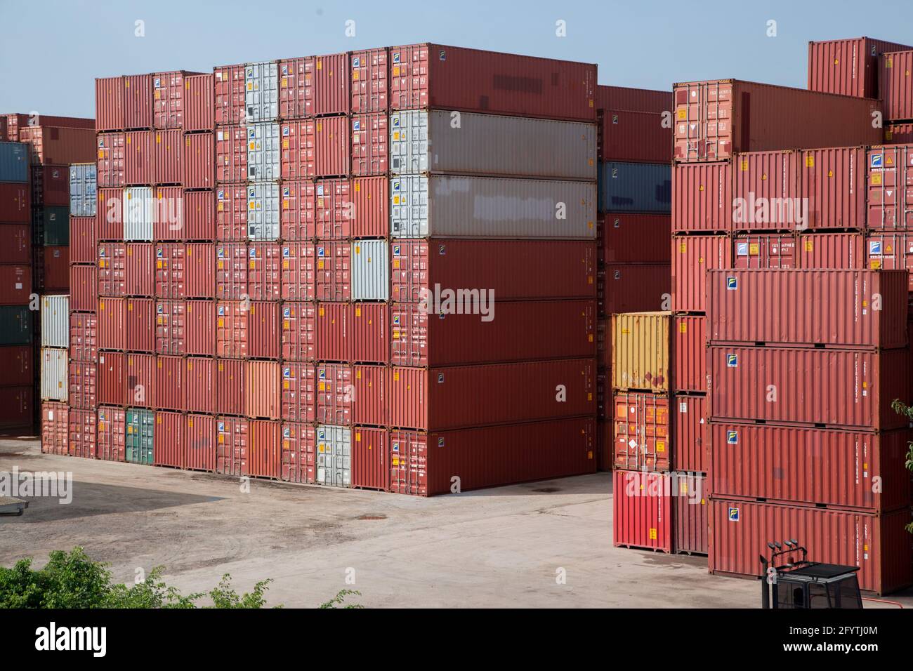 Intermodal cargo containers depot Stock Photo - Alamy