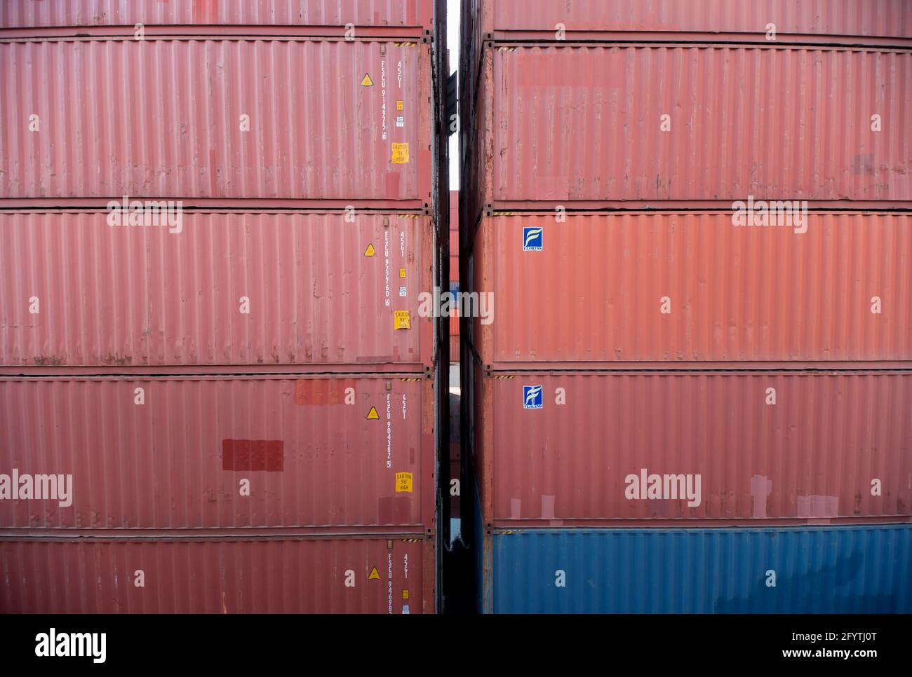 Intermodal cargo containers depot Stock Photo - Alamy