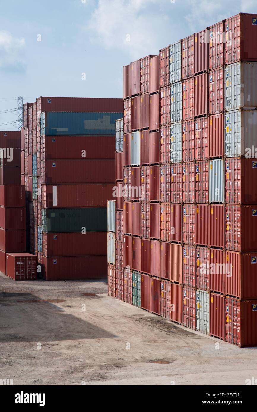 Intermodal cargo containers depot Stock Photo - Alamy