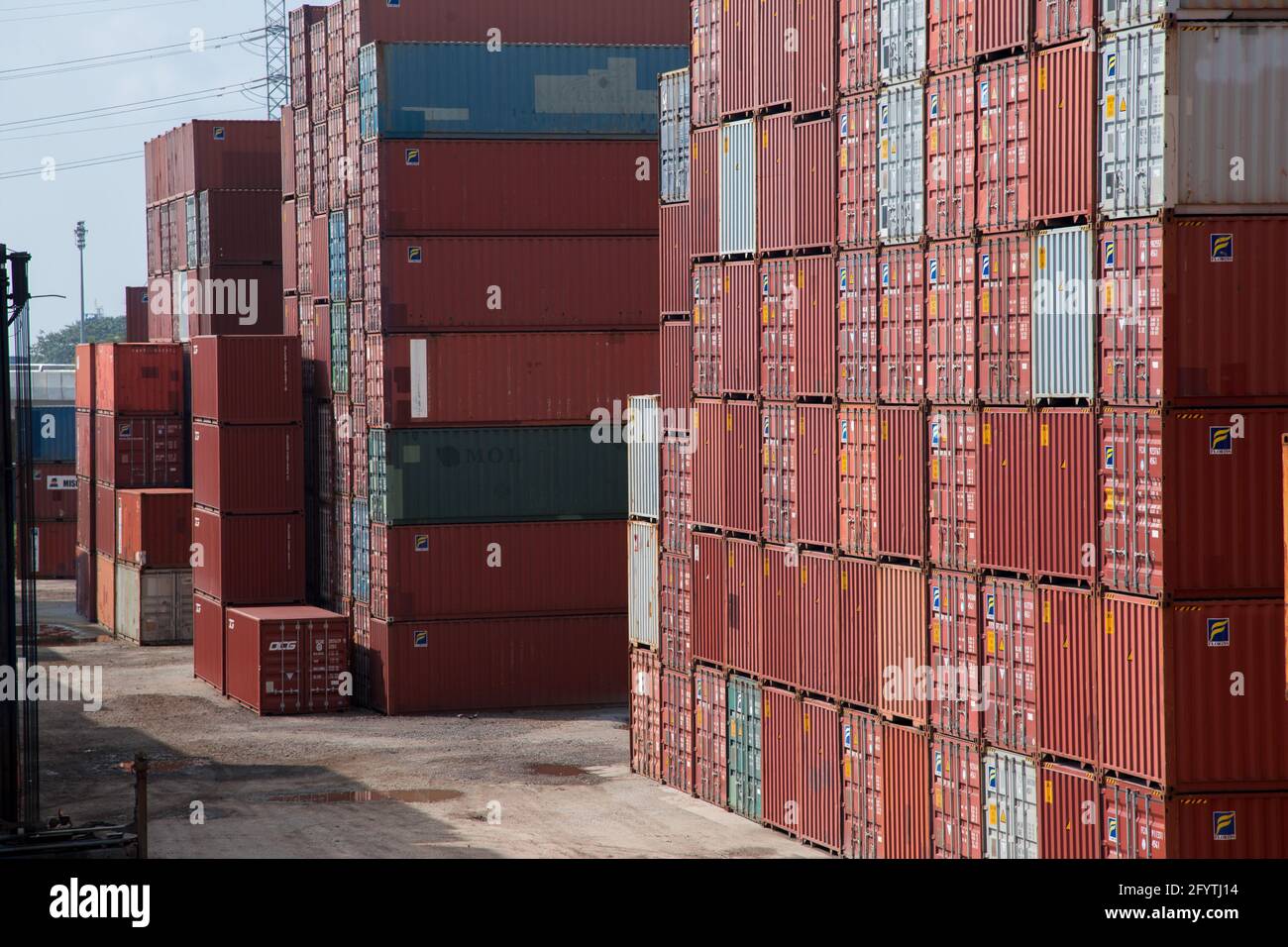 Intermodal cargo containers depot Stock Photo - Alamy