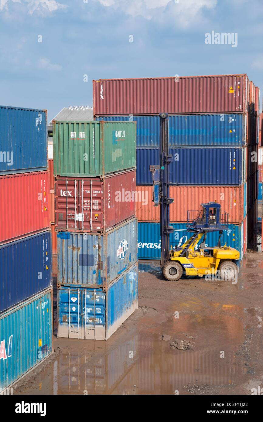 Intermodal cargo containers depot Stock Photo - Alamy