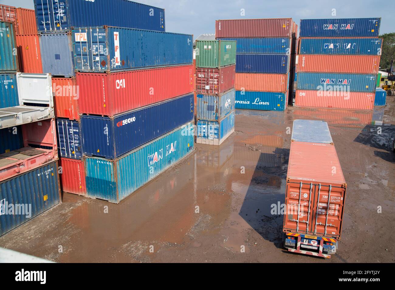 Intermodal cargo containers depot Stock Photo - Alamy