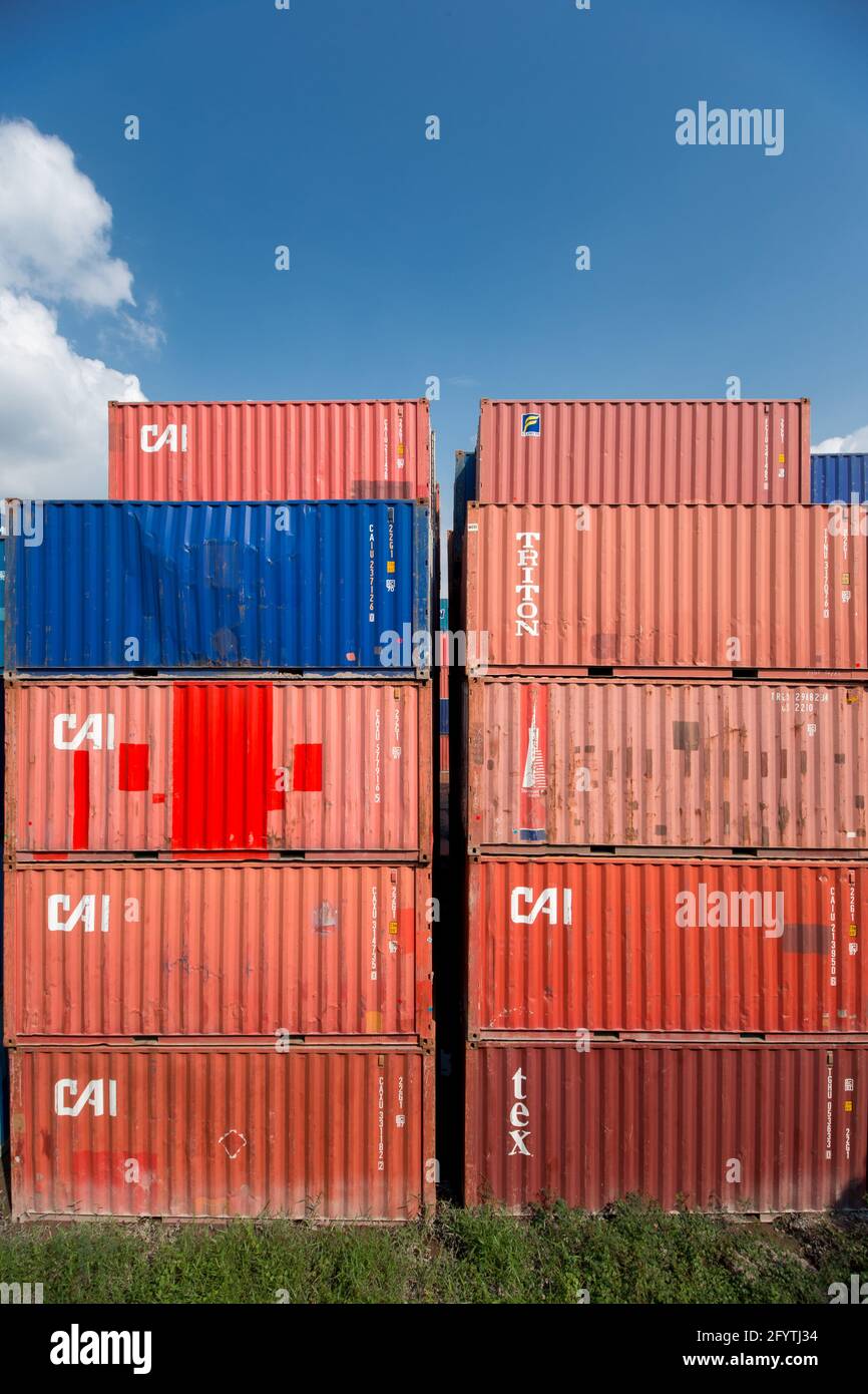 Intermodal cargo containers depot Stock Photo - Alamy