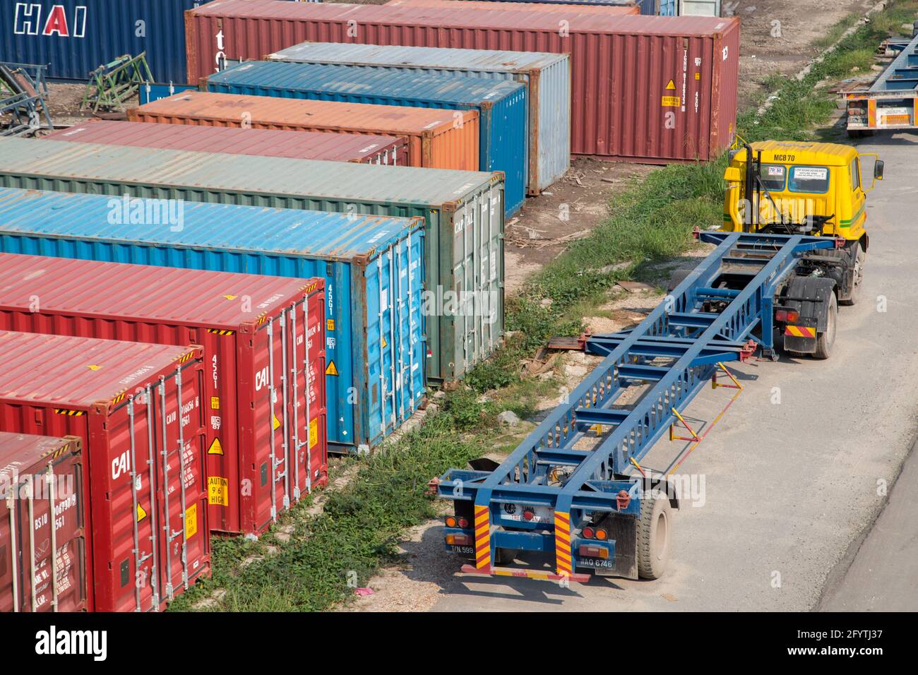 Intermodal cargo containers depot Stock Photo - Alamy