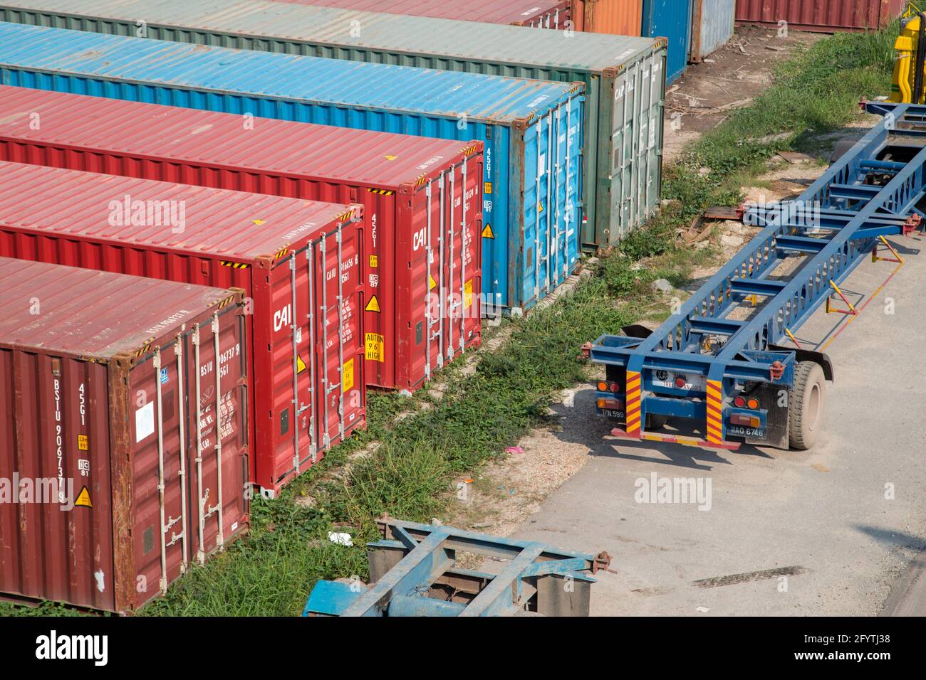 Intermodal cargo containers depot Stock Photo - Alamy